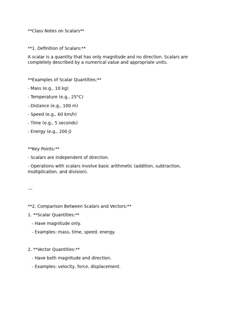 Scalar Class Notes | PDF | Speed | Euclidean Vector