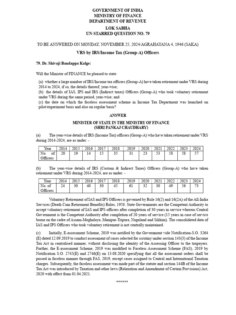 VRS by IRS (Group A) Officers | PDF | Taxes | Government Of India
