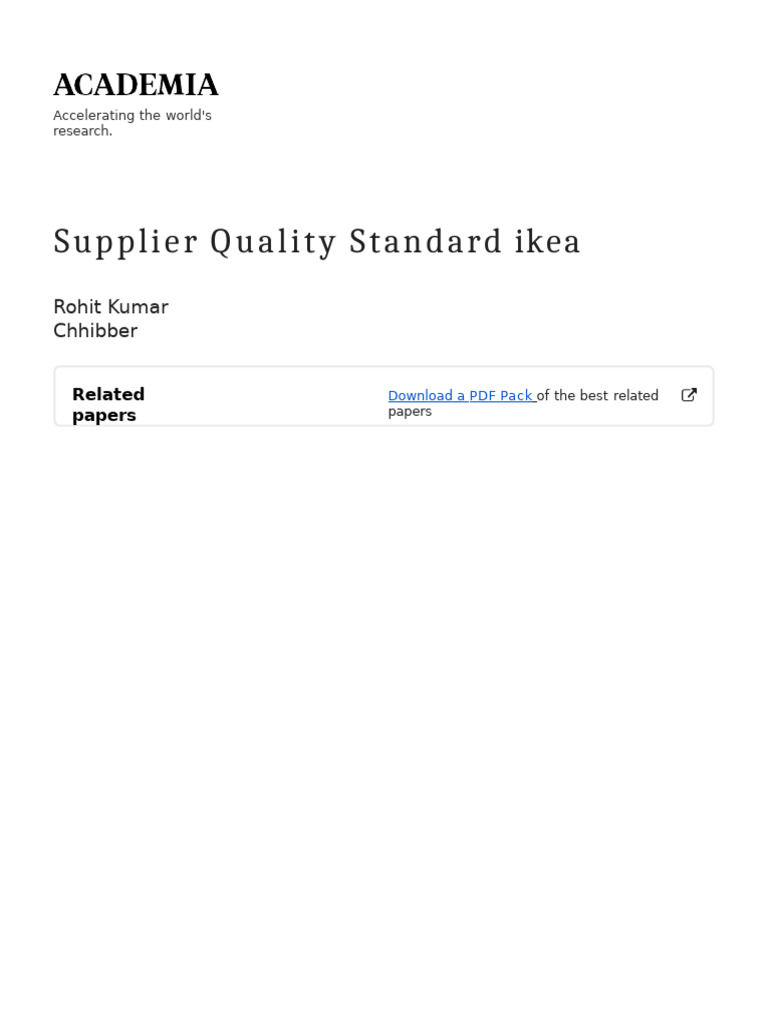 Supplier Quality Standard Ikea | PDF