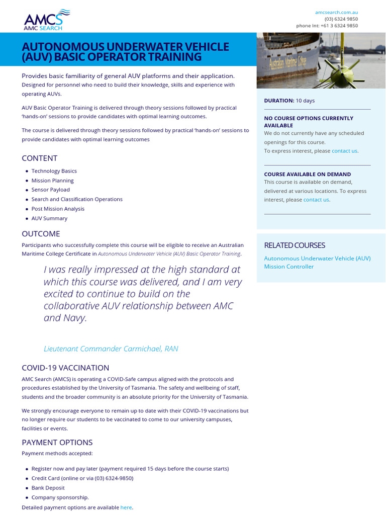 AUV Basic Operator Training Course | PDF