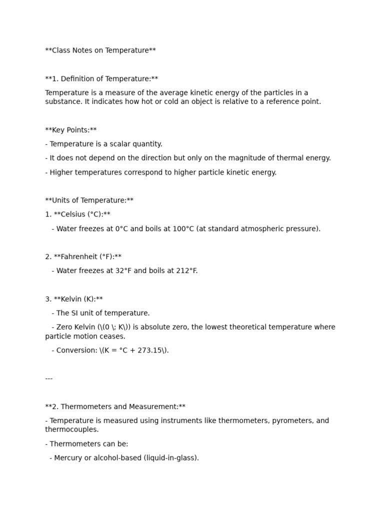 temperature class notes | PDF | Temperature | Fahrenheit