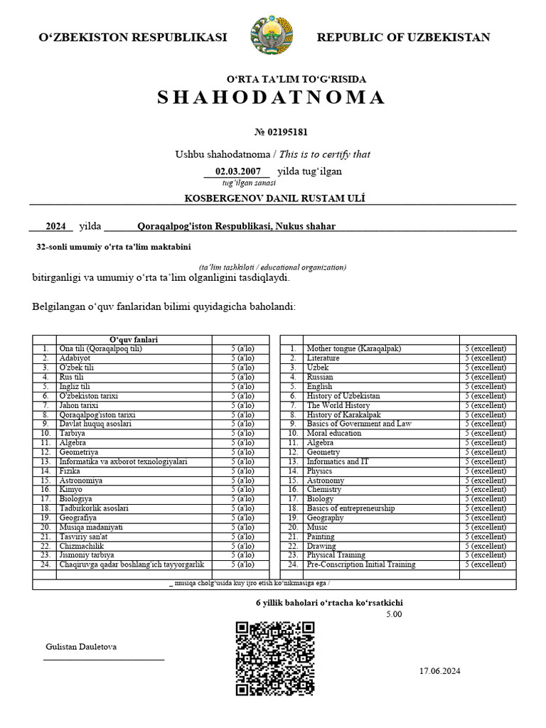 DANIL KOSBERGENOV RUSTAM ULÍ | PDF