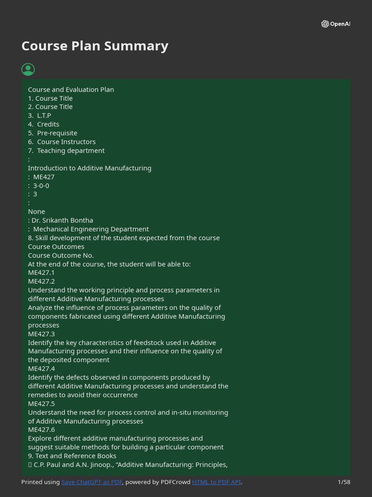 Course Plan Summary | PDF | Physical Sciences | Secondary Sector Of The Economy