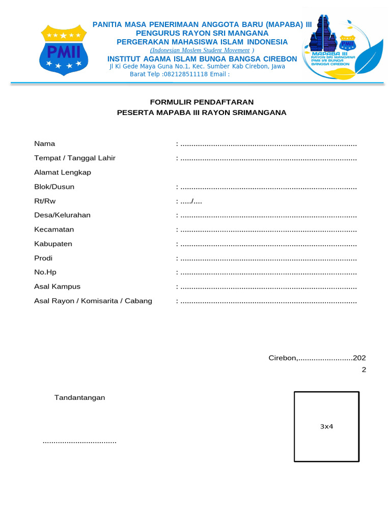Formulir Pendaftaran MAPABA III | PDF