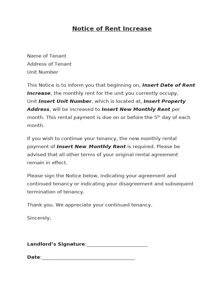 Notice of Rent Increase Template | PDF