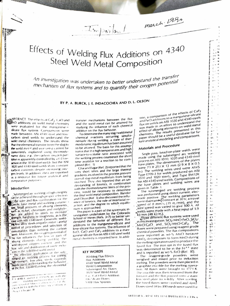 Effects of welding flux additions on 4340 steel weld metal composition ...