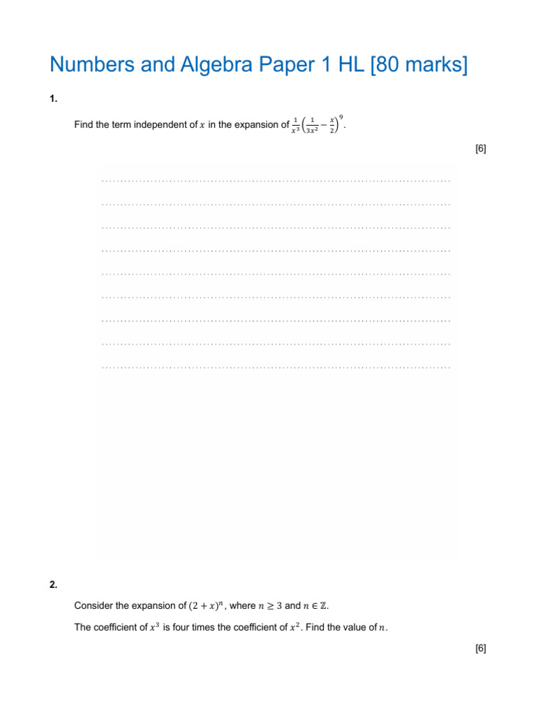 Numbers and Algebra Paper 2 HL | PDF