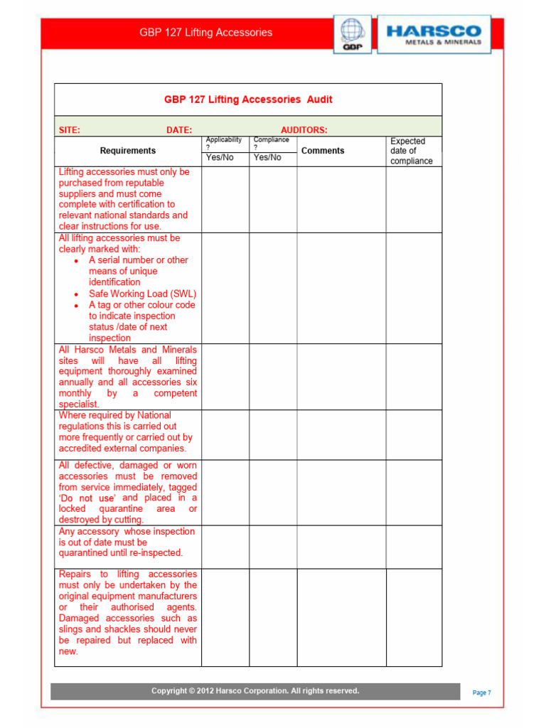 Lifting Accessories Audit List | PDF | Audit