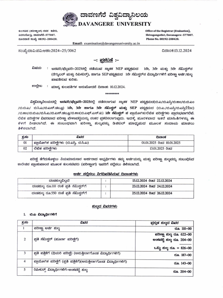 Nep & Sep Examination Fee Notification - Jan-Feb-2025 | PDF