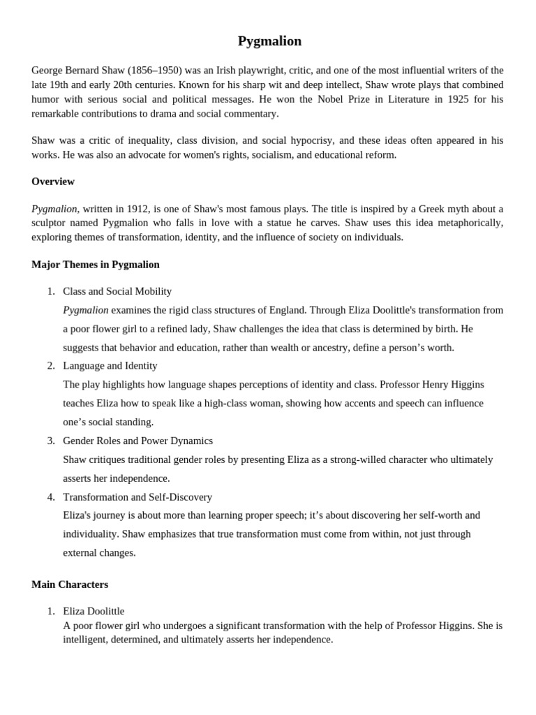 Pygmalion | PDF | Pygmalion (Play)