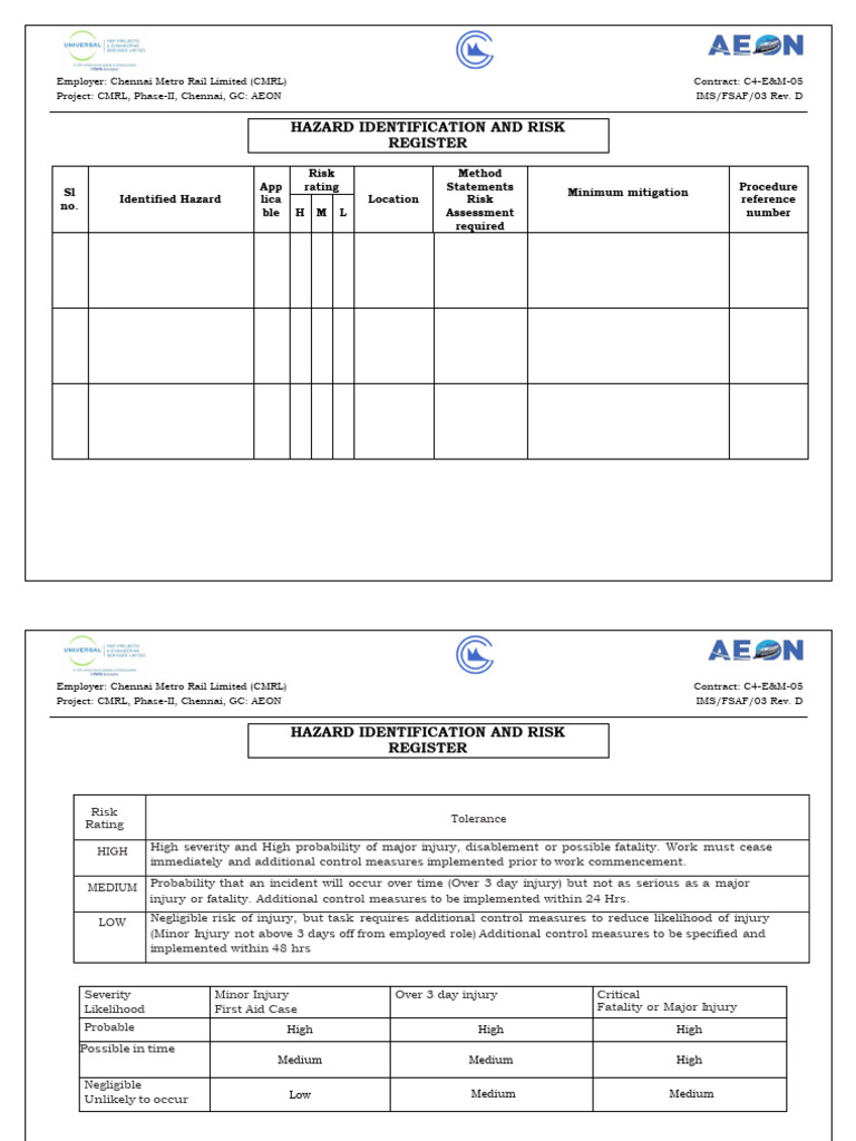 IMS FSAF-03 Hazard Log & Risk Register | PDF | Risk | Hazards