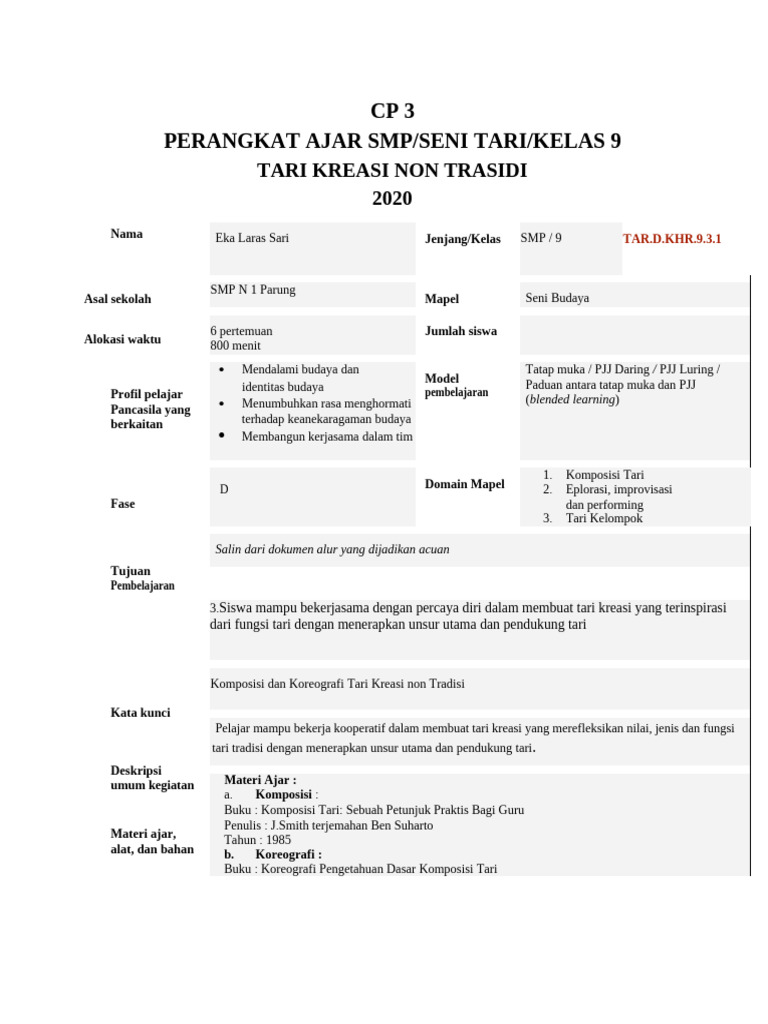 Modul Ajar S.tari Ix | PDF