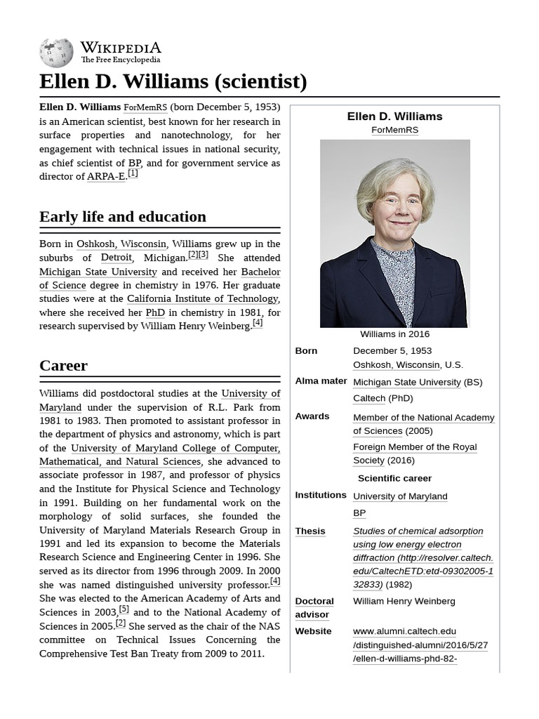 Ellen D. Williams (Scientist) | PDF | Physical Sciences