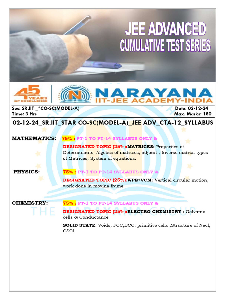 02-12-24 SR - Iit Star Co-Sc (Model-A) Jee Adv 2018 (P-II) Cta-12 QP | PDF | Crystal Structure | Ph