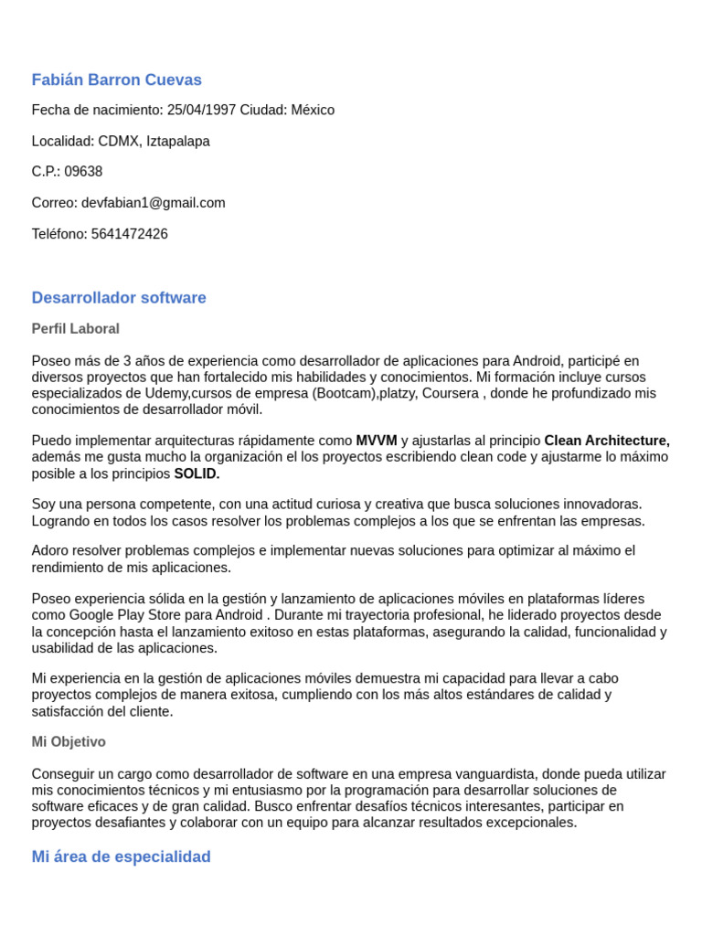 CV Fabian Barrón Cuevas | PDF | Aplicación movil | Software de la aplicacion