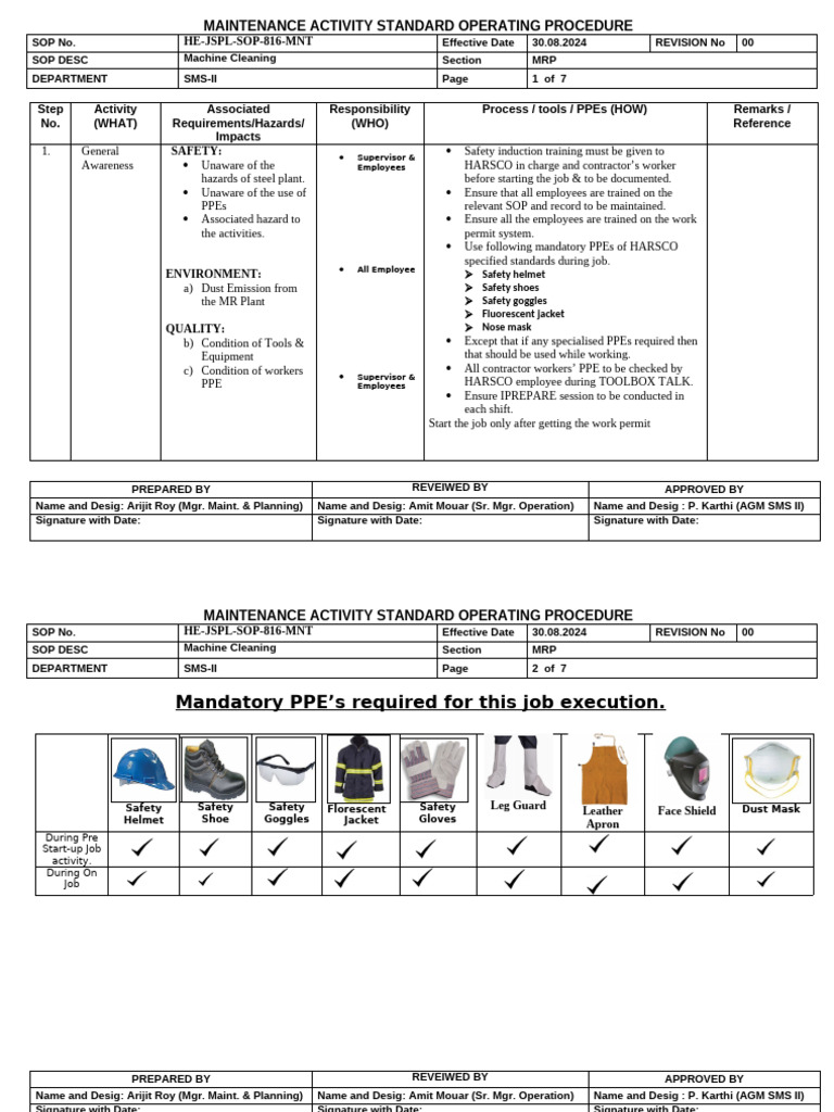02 SOP For Machine Cleaning | PDF | Personal Protective Equipment ...