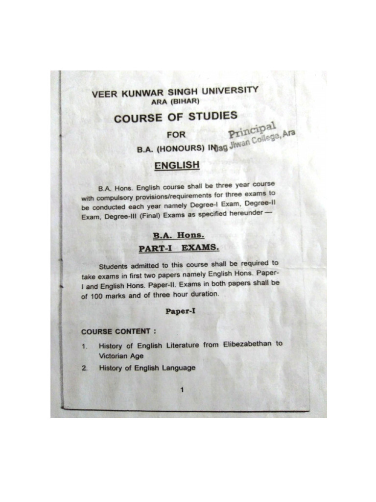 BA English Hons Syllabus | PDF