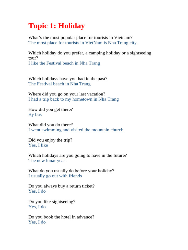 English Speaking Exam: Travel & Festivals | PDF | English Language