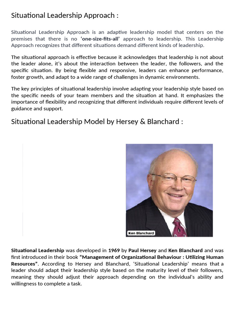 Situational Leadership Model Explained | PDF | Leadership | Psychology