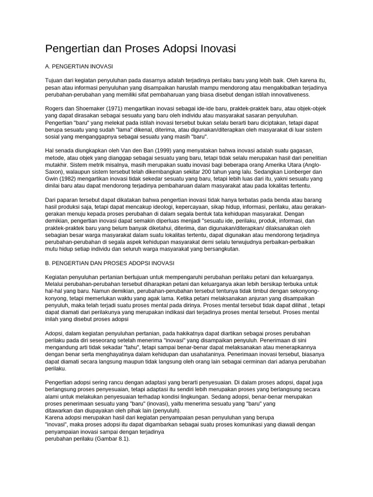 Pengertian dan Proses Adopsi Inovasi | PDF