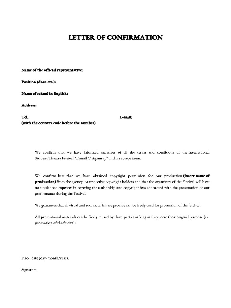 Letter of Confirmation | PDF
