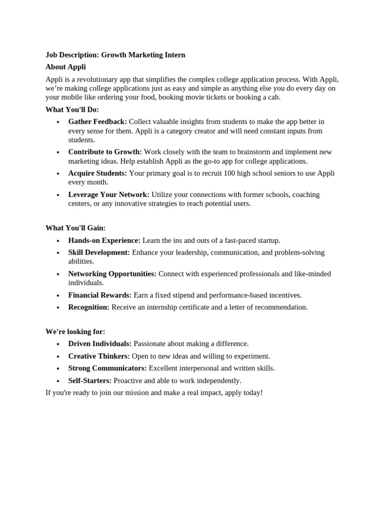 Growth Marketing Intern JD v3 | PDF
