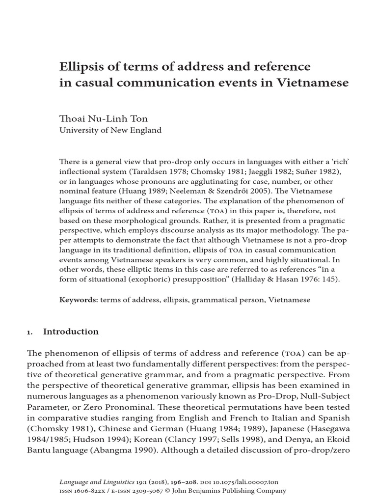 Ellipsis of Terms of Address and Reference in Casual Communication ...