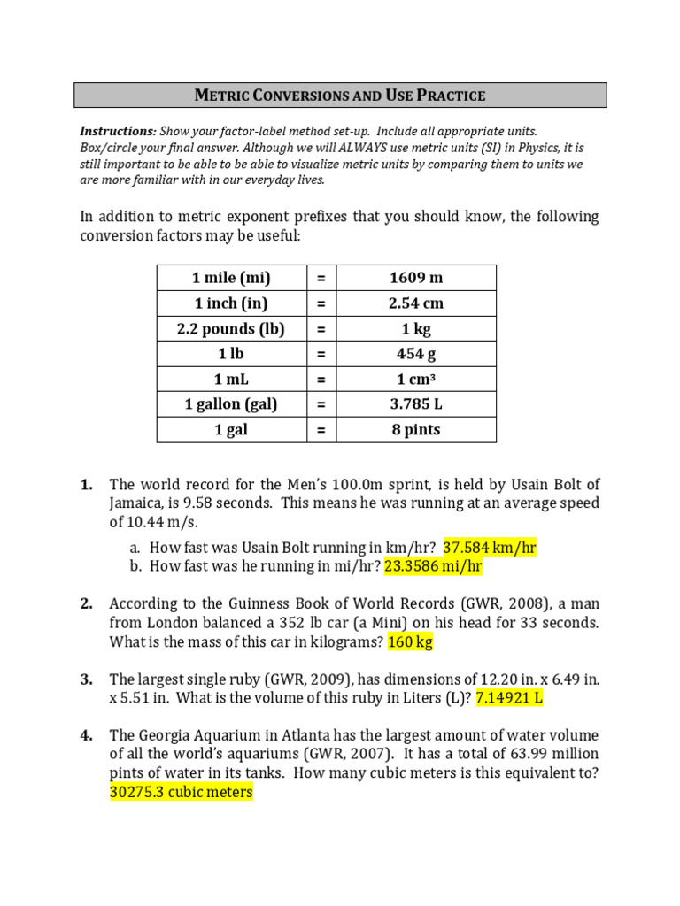 Metric Conversions Practice 2021 | PDF | Gallon | Fuel Economy In ...