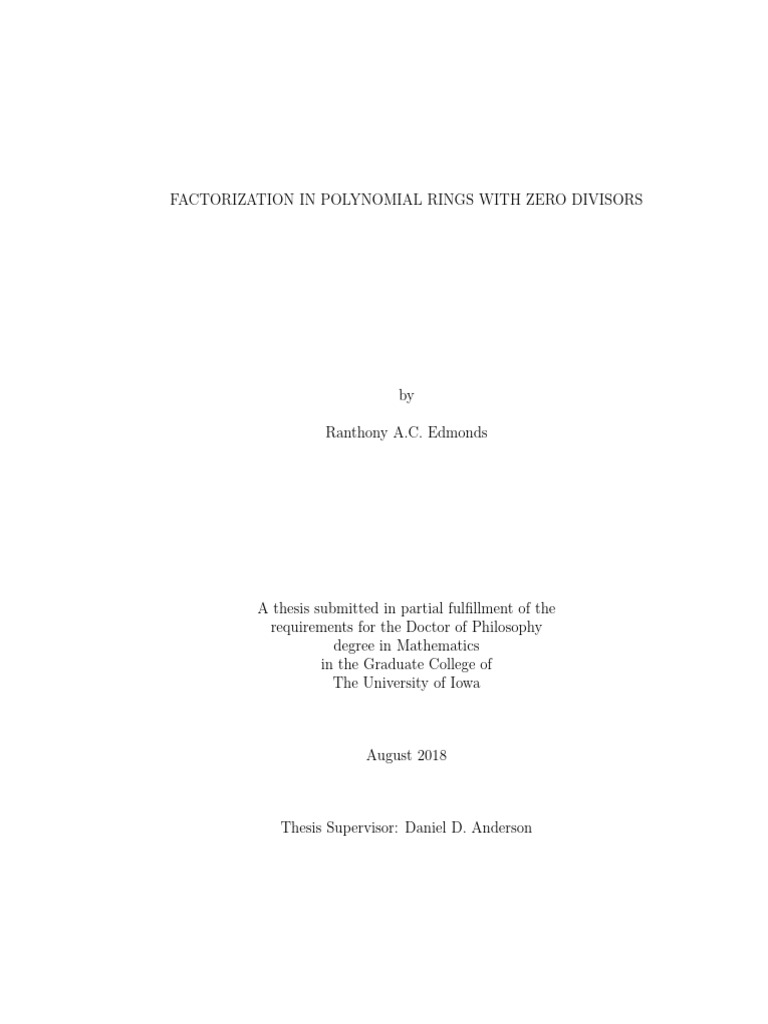 FACTORIZATION IN POLYNOMIAL RINGS WITH ZERO DIVISORS | PDF | Ring ...