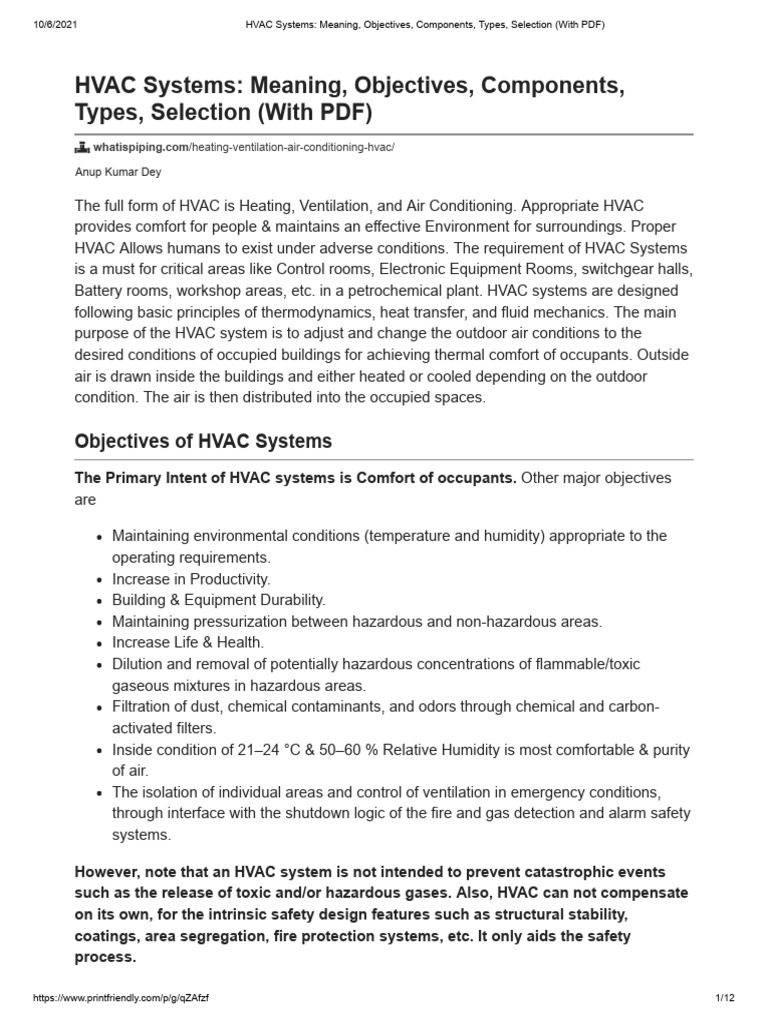HVAC Systems - Meaning, Objectives, Components, Types, Selection | PDF ...
