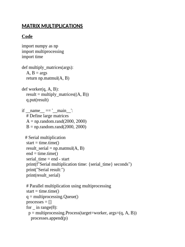 MATRIX MULTIPLICATIONS | PDF | Matrix (Mathematics) | Parallel Computing