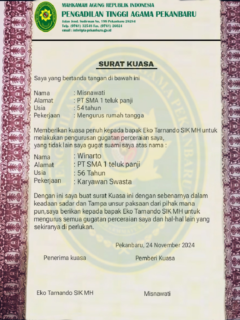 Surat kuasa gugat cerai Misnawati | PDF