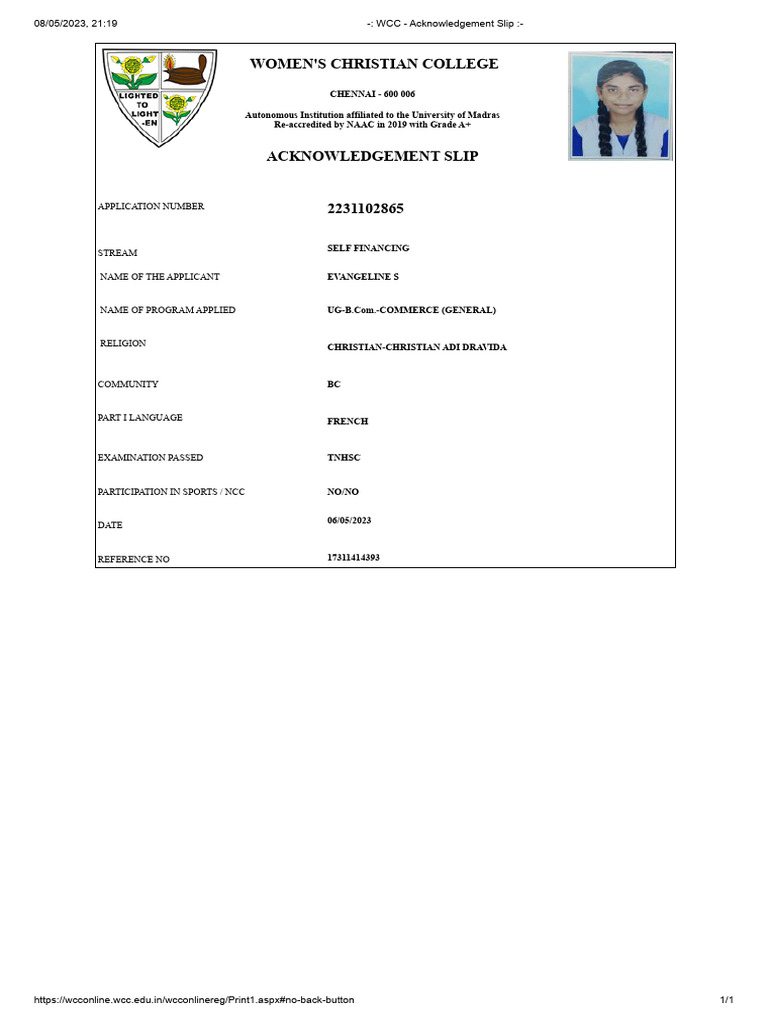 WCC - Acknowledgement Slip | PDF