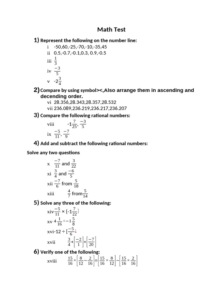 Comprehensive Math Test on Numbers | PDF