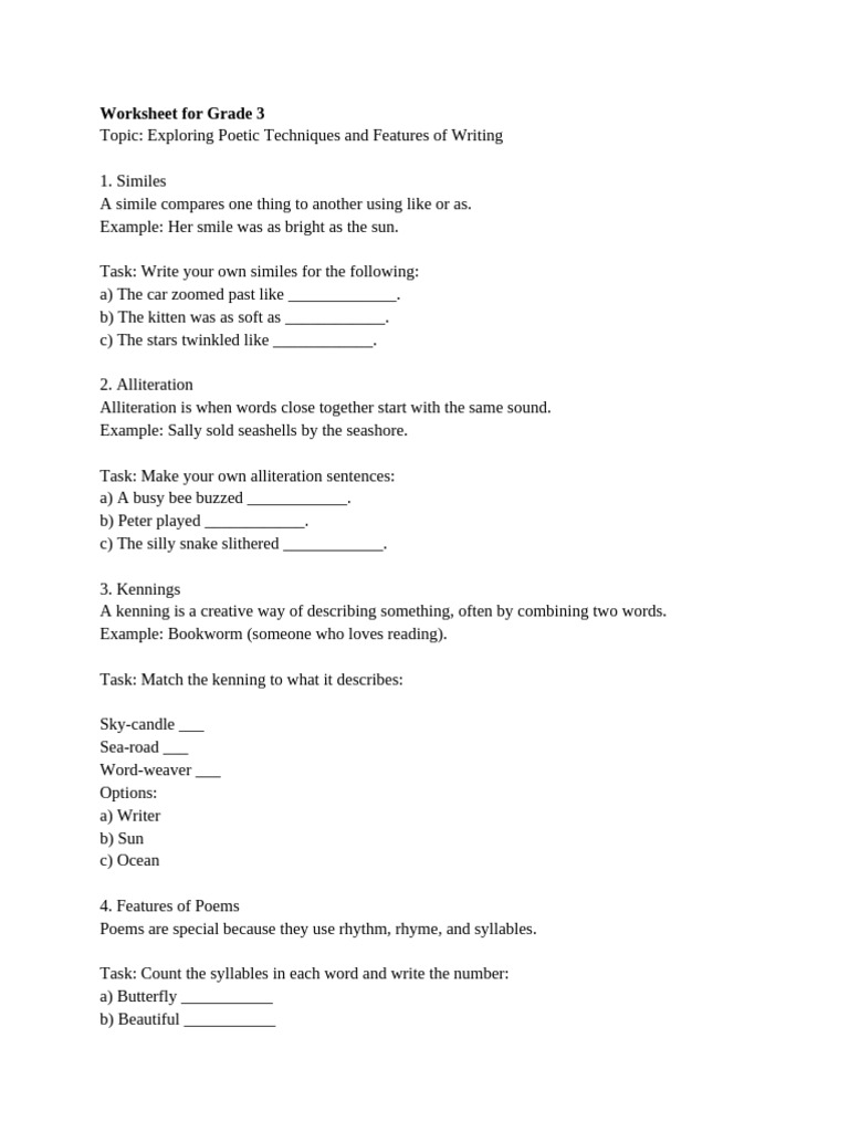English Worksheet Grade III | PDF