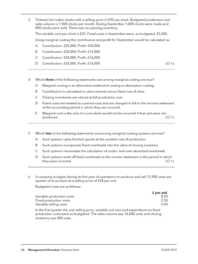 Management Information Question Bank 2019 - Part5 | PDF | Cost ...