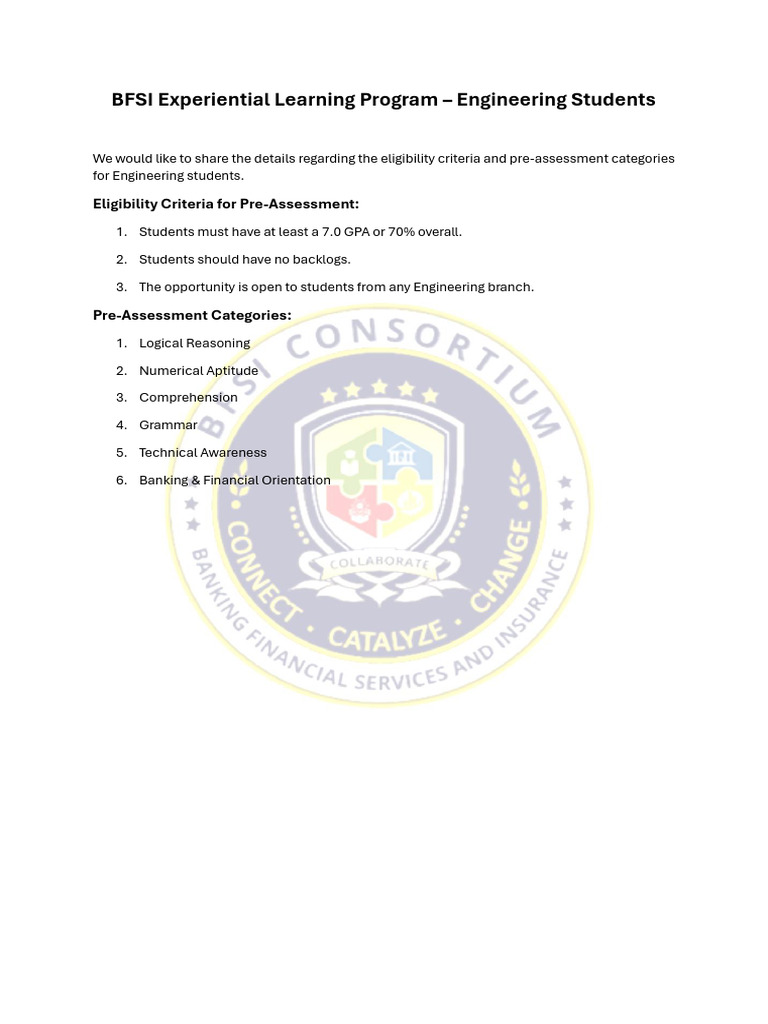 BFSI Program: Engineering Student Criteria | PDF