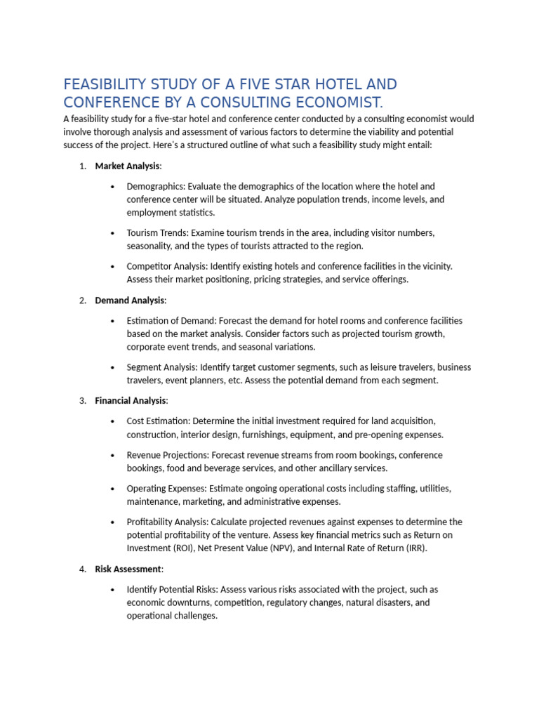 FEASIBILITY STUDY OF A FIVE STAR HOTEL AND CONFERENCE BY A CONSULTING ECONOMIST | PDF | Internal ...