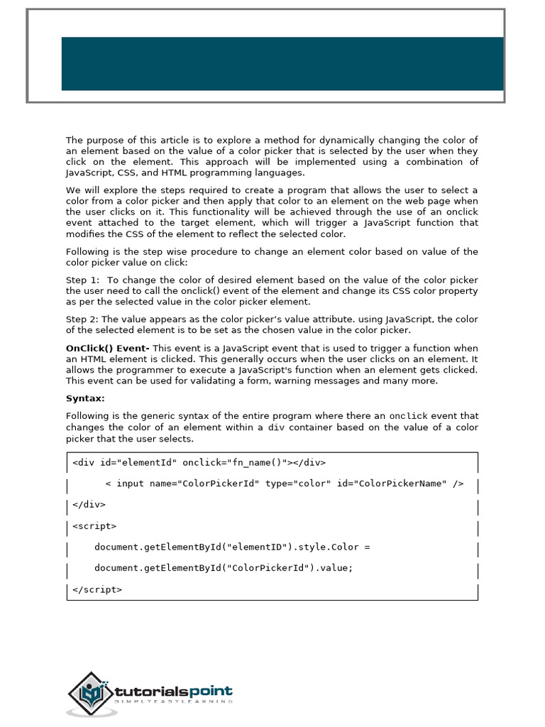 Dynamic Color Change with JavaScript | PDF | Java Script | Html