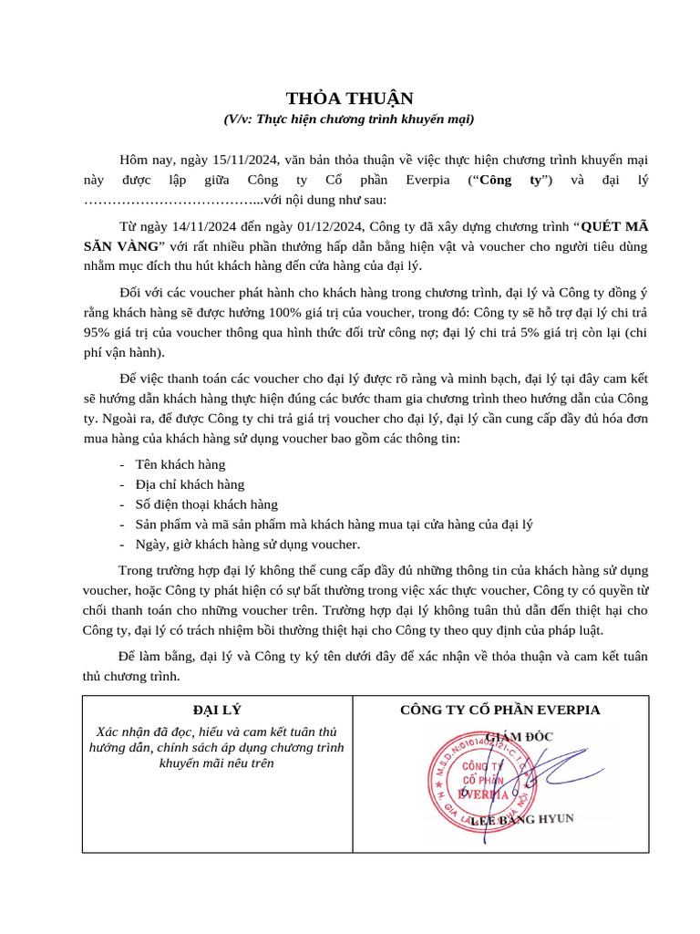 Mr. Ben Signed B2C - Thoa Thuan Ve Khuyen Mai - Legal V1 | PDF