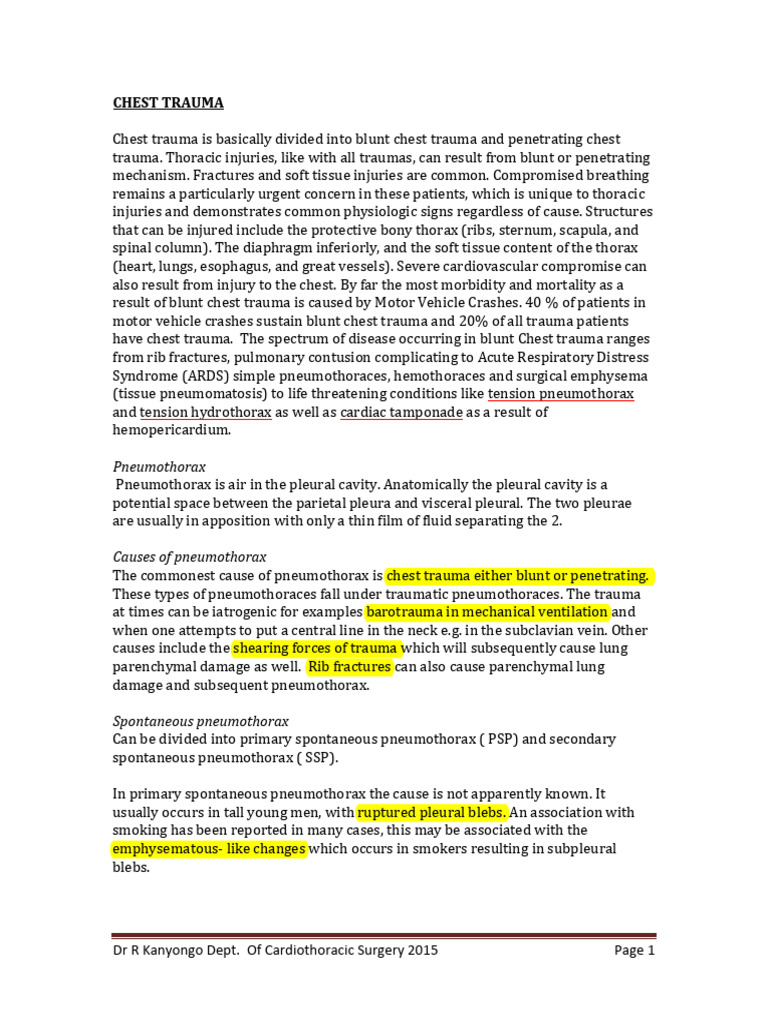 Kanyongo Cadiothoracic Surgery Notes | PDF | Thorax | Esophagus