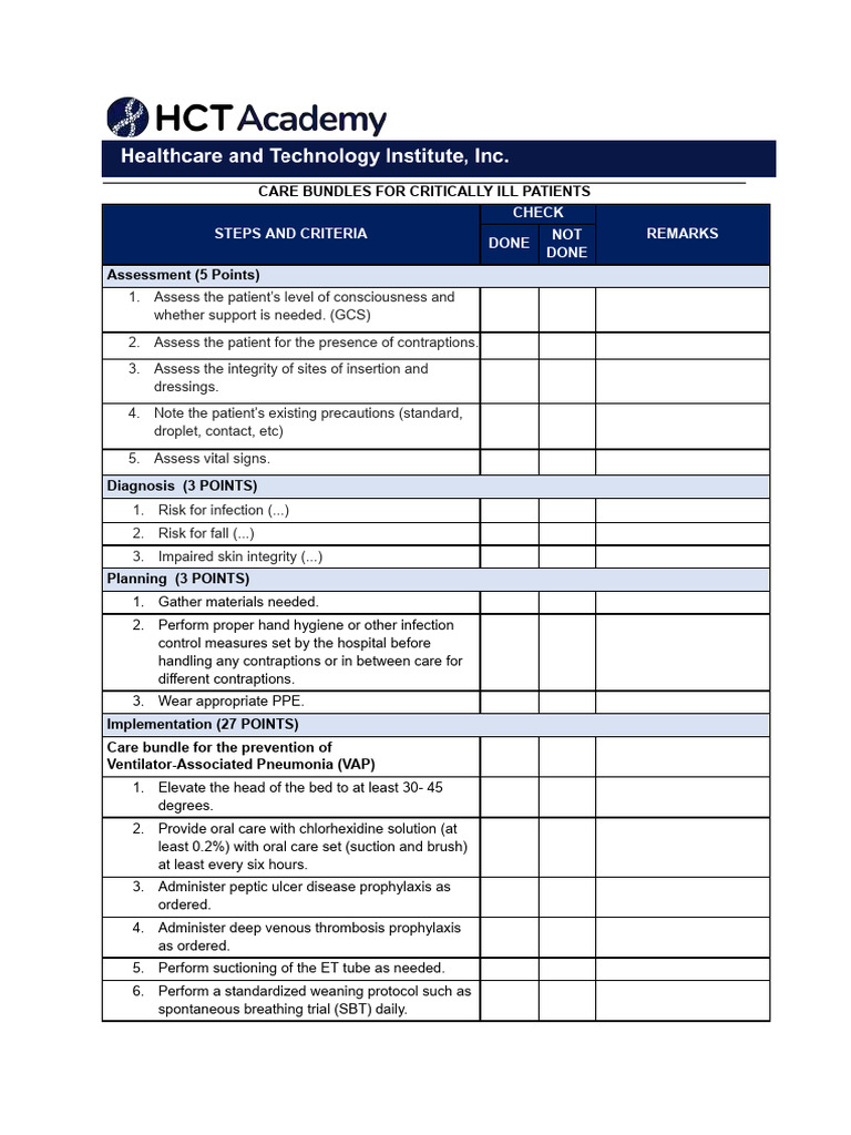 Checklist - Care Bundles For Critically Ill Patients | PDF | Health ...