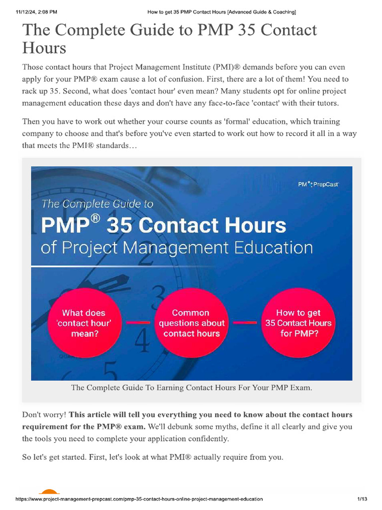 The Complete Guide To PMP 35 Contact Hours | PDF
