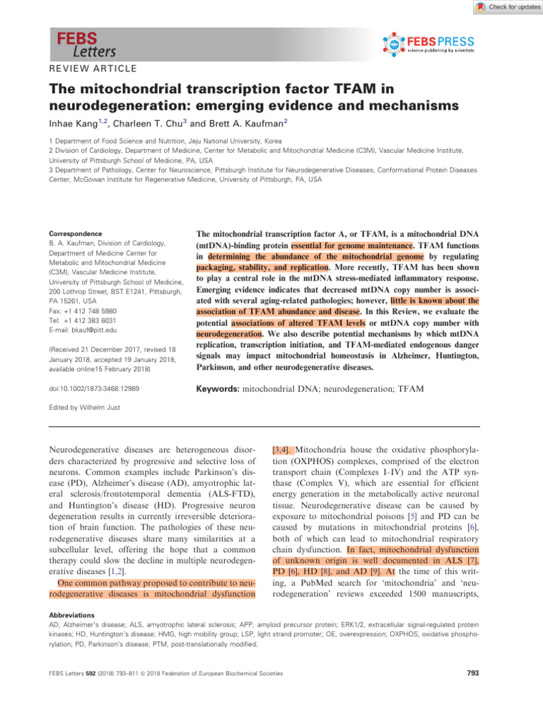 2018Rev-FEBS Letters The Mitochondrial Transcription Factor TFAM in Neurodegeneration Emerging ...