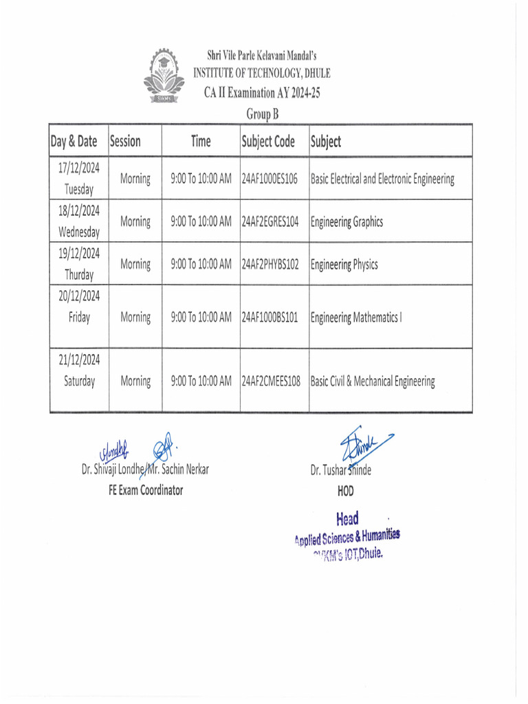 Caii Time Table Sem i Ay 2024-25 | PDF