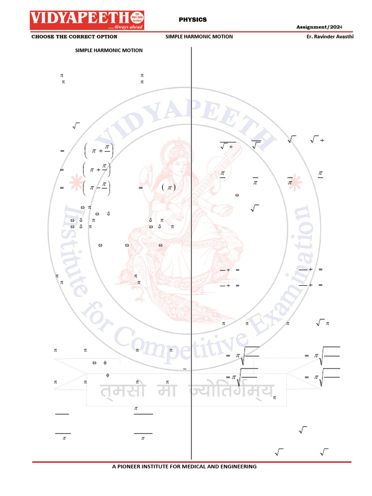Assignment Simple Harmonic Moiton - 2024 (With Key) | PDF | Oscillation ...