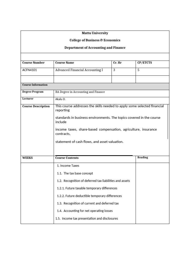 Advanced Financial Accounting Course Overview | PDF | Valuation ...