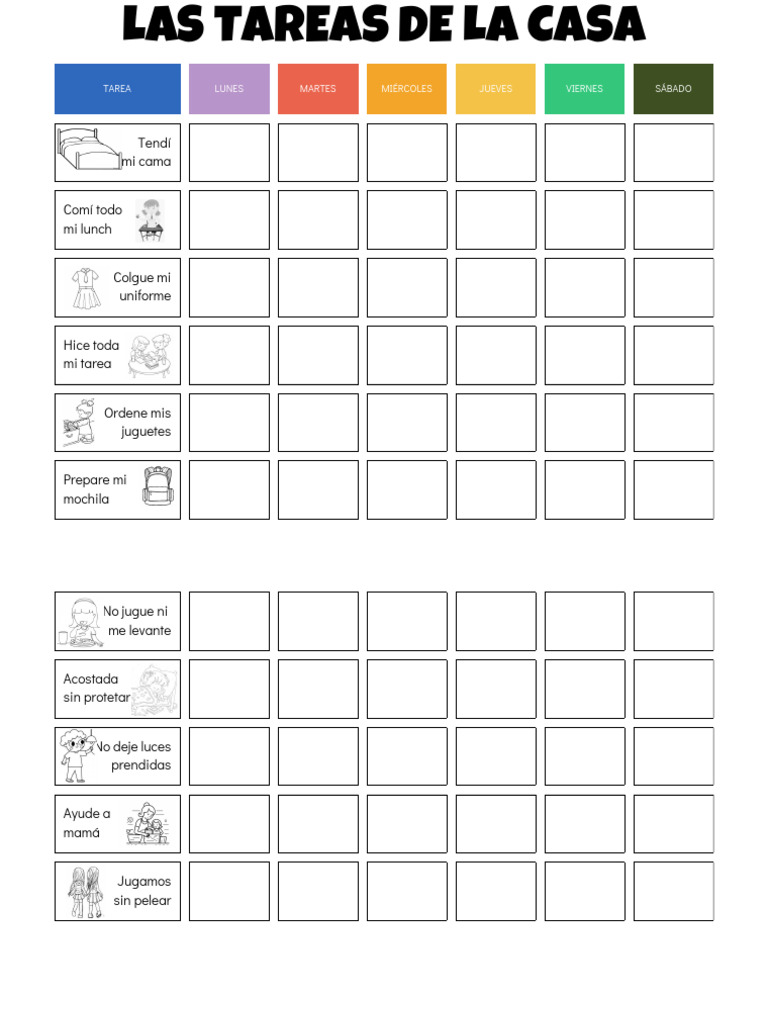 Domento A4 Cuadro Comparativo Tareas Casa Organizado Colorido | PDF