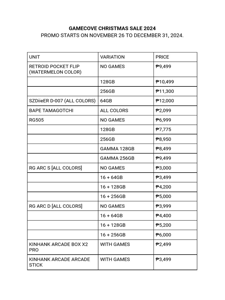 Gamecove Christmas Sale 2024 | PDF