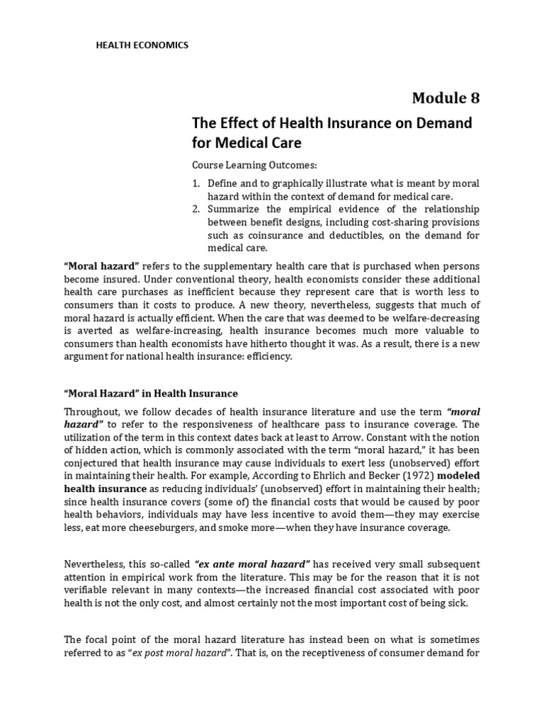 W8 M1 | PDF | Health Economics | Moral Hazard
